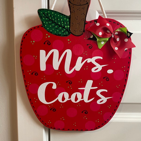 Personalized APPLE TEACHER SIGN Class Classroom Name Room Door Plaque ...