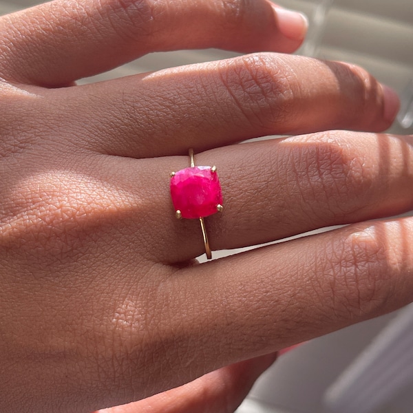 Radiant Ruby Ring in Gold, Raw Ruby Ring in Gold, Natural Ruby Ring ...