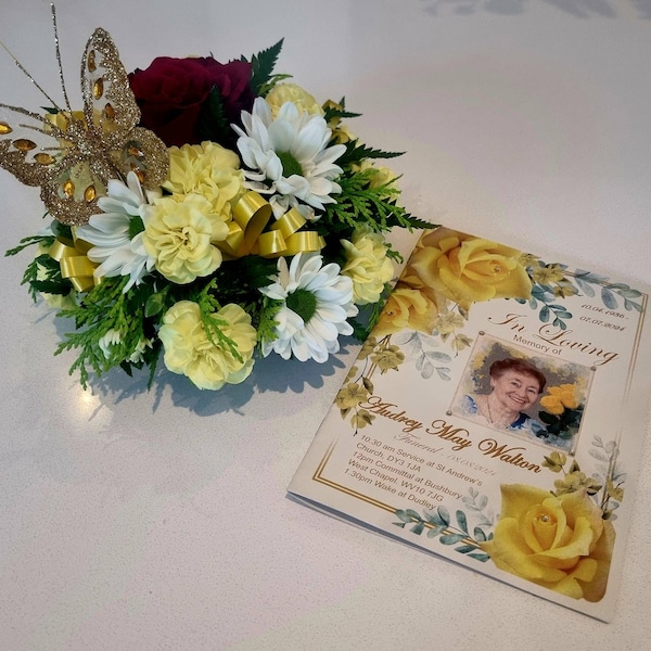 8 Page Yellow Flower Funeral Program Template, Celebration of Life ...