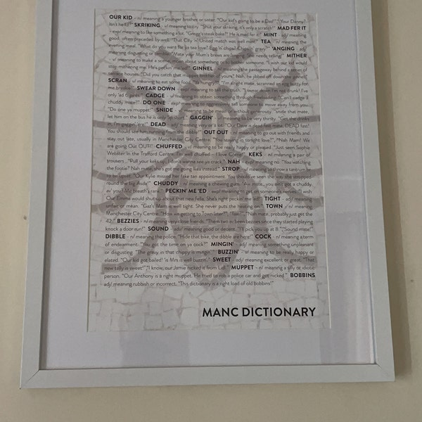 Manchester Quote Phrase Dictionary Print Poster in A1, A2, A3 or A4 - Etsy