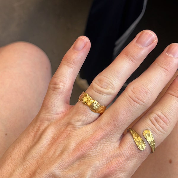 Gold Chunky Ring for Women, Wide Organic Ring, Gold Statement Ring ...