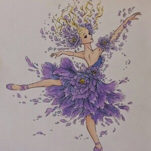 Digital Stamp Ballet Flower Ballerina Graceful Dancer in Floral Costume ...