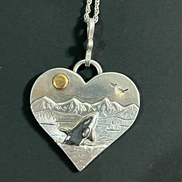 Hummingbird Necklace, Sterling Silver Heart Pendant, Unique Handmade ...