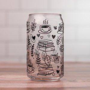 Books and Coffee Wrap for Libbey 16oz and 20oz Can Glass Wrap, Bookish ...