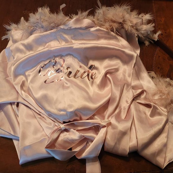 Bride Custom Satin Robe With Feather, Bachelorette Party Robes for ...