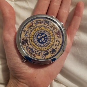 Vintage Zodiac Image Compact Mirror Occult Celestial Astrology Make up ...