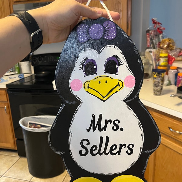 Personalize PENGUIN TEACHER SIGN Wall Door Plaque School Class ...