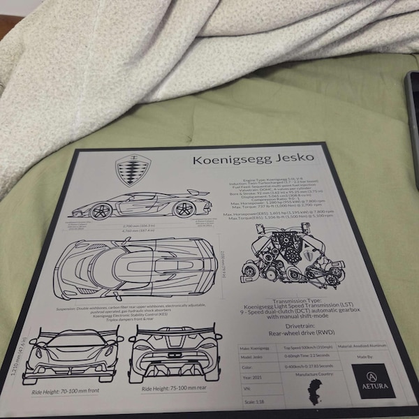 Koenigsegg Jesko Blueprint – Laser Engraved Aluminum Hypercar Art ...