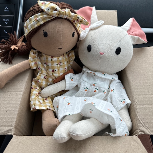 BEST PRICE- Handmade Rag Doll With Yellow Calico Check Dress/ Handmade ...