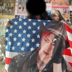 Stray Kids Hyunjin Black & White Outfit Flag Banner, Hyunjin American ...