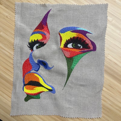 Colorful Face Machine Embroidery Art Machine Embroidery Design 7 Sizes ...