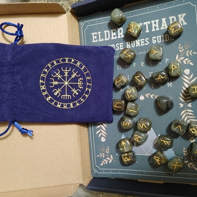 Rune Stones Gift Set Includes 21 Page Guide Book and Free Satin Lined ...