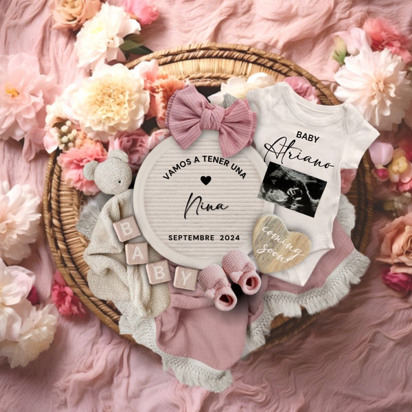 Girl Pregnancy Announcement Digital, It's a Girl Gender Reveal Baby ...