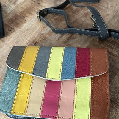 Unusual & Unique Colourful Leather Bag, Recycled Leather Clutch ...