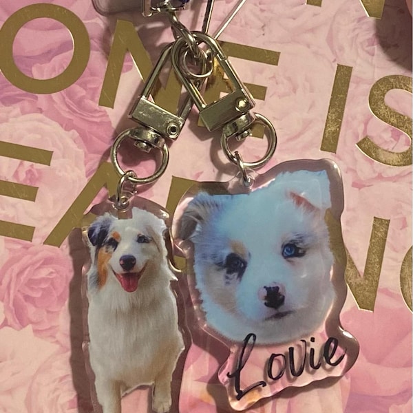 Custom Pet Photo Keychain, Acrylic Keychian, Dog Portrait Keychain ...