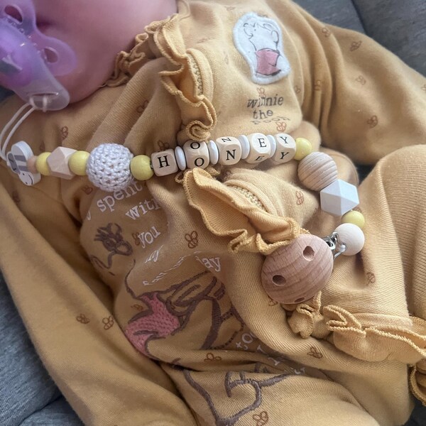 Beautiful Handmade Personalised Dummy Clip, Wooden Dummy Chain, Wooden ...