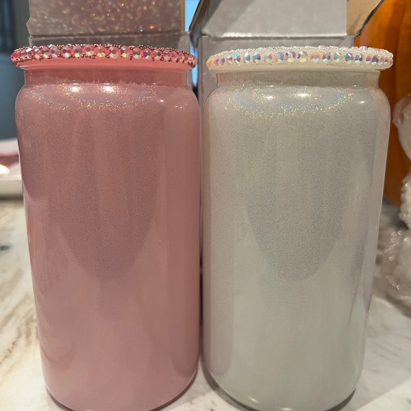 Shimmer Glass Can With Rhinestone Lid Shimmer Beer Can 16oz Shimmer ...