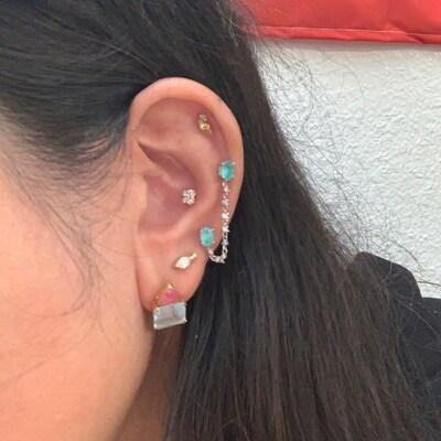 Pink Piercing Set,fuchsia Flower Earrings,pink Stud Silver Piercing ...