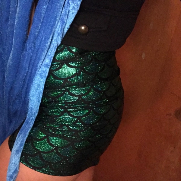 High Waist Mermaid Shorts in Green Dragon Scale - - Etsy