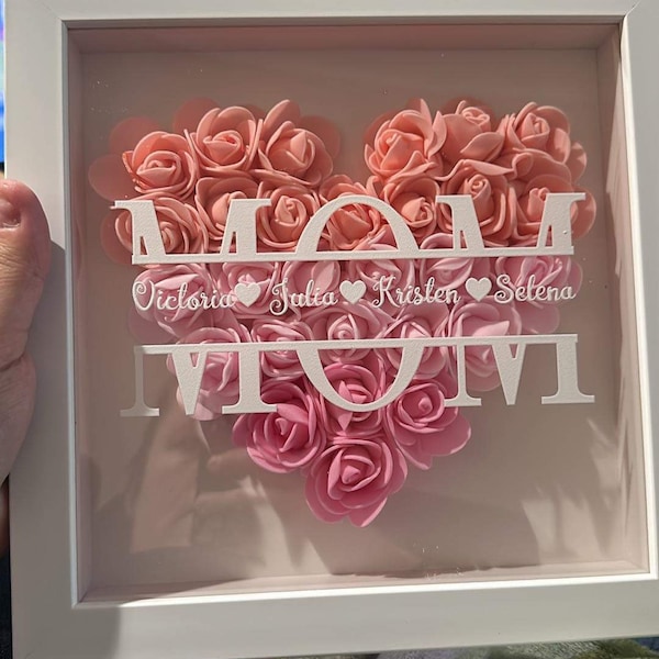 Personalized Flower Heart Shadow Box for Mom,roses Shadowbox With Names ...