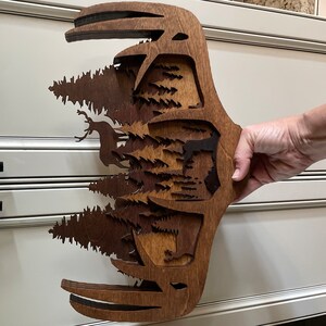 Multi-layer Antler Deer Hunter, Hunting Decor, Wood Deer Gift, Wall Art ...