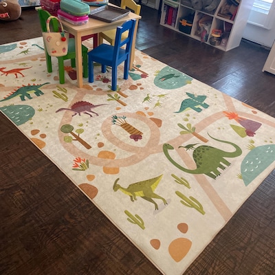 Dinosaurs Themed Washable Kid's Room Rugforest Road Nursery Play ...