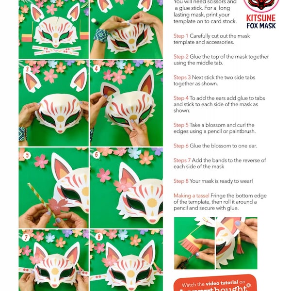 DIY Kitsune Fox Mask Template: Printable Paper Mask (PDF Pattern) - Etsy