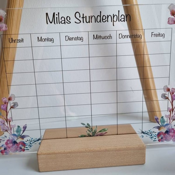 Wipeable Timetable Personalized Timetable Student Plan Acrylic Glass ...