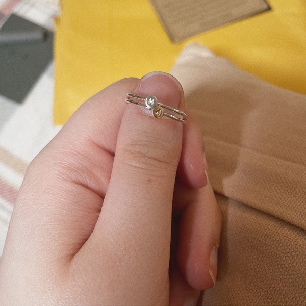 Tiny Initial Ring Stacking Initial Ring Small Gold Initial Ring Silver Stacking Ring ...