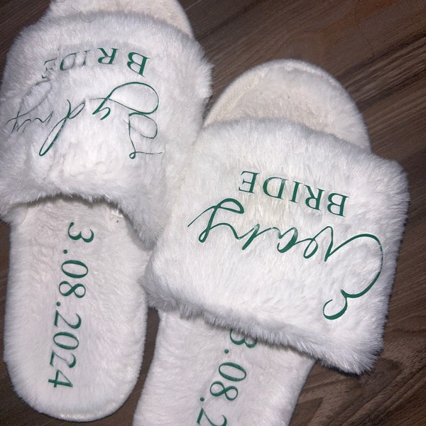 Custom Fluffy Slippers, Fluffy Cross Slippers, Custom Bride Slippers ...