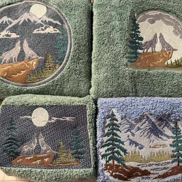 Forest Pine Trees and Mountains Lake Embroidery Design. Machine ...