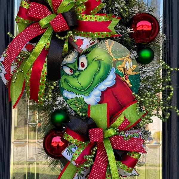 Grinch, Metal Wreath Sign, Door Decor, Round Wreath Sign. Now Taking ...