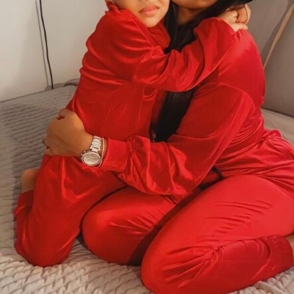 Red Velvet Loungewear Mommy And Me Matching Outfits Mommy And Me