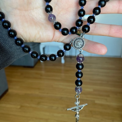 Men's Genuine Shungite Rosary, Catholic Rosaries, Prayer Necklace, Dad ...