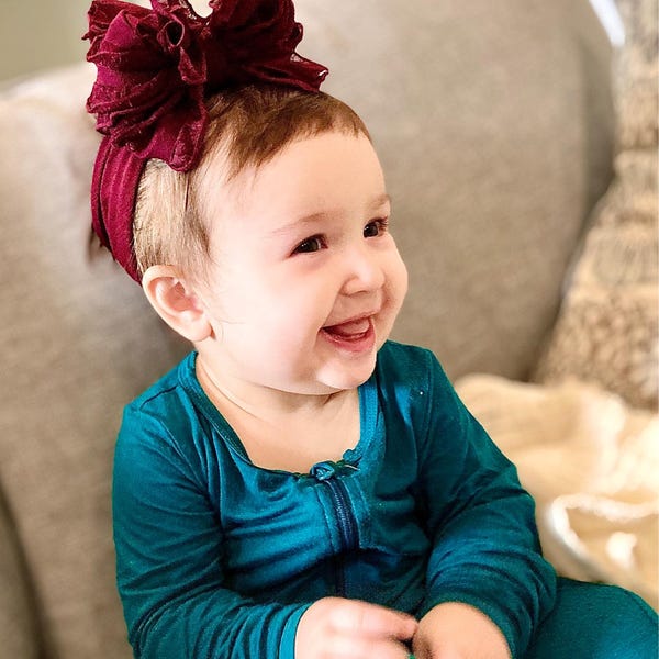 Big RUFFLE Bow Headband, Baby Girl Headwrap, Baby Turban, Baby Head ...