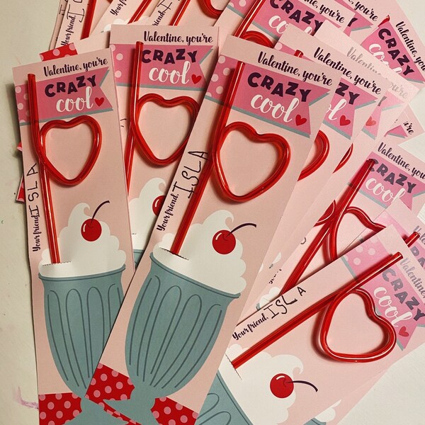 Printable Crazy Straw Valentine Milkshake Card Non Candy Valentine's ...