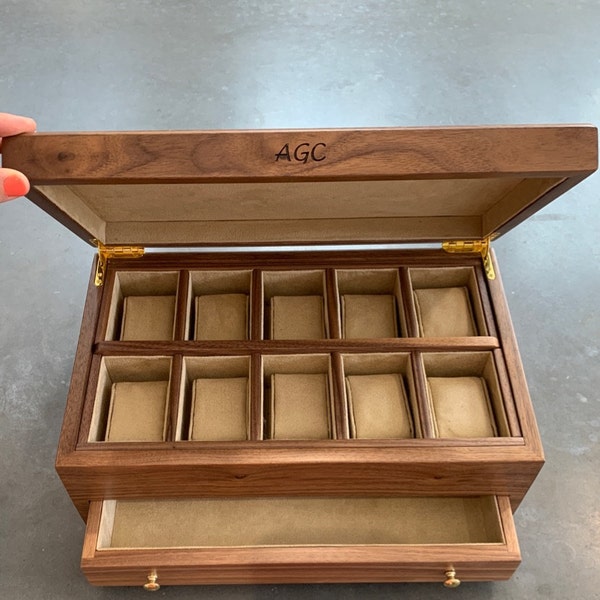 Handmade Watch Box (10 Compartments and Drawer) - Burr Walnut With ...