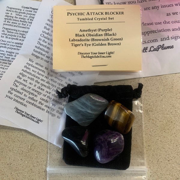PSYCHIC ATTACK BLOCKER Tumbled Crystal Healing Set 4 Gemstones W ...