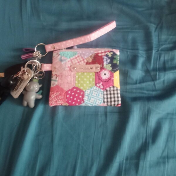 Heart Patchwork Quilted Small Pouch | Small Keychain Coin/earbud Pouch | Quilted Heart Charm ...