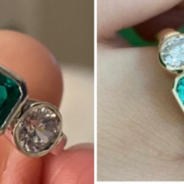 Princess Cut Half Bezel Set Solitaire With Bar Set Band Cz Diamond Ring ...