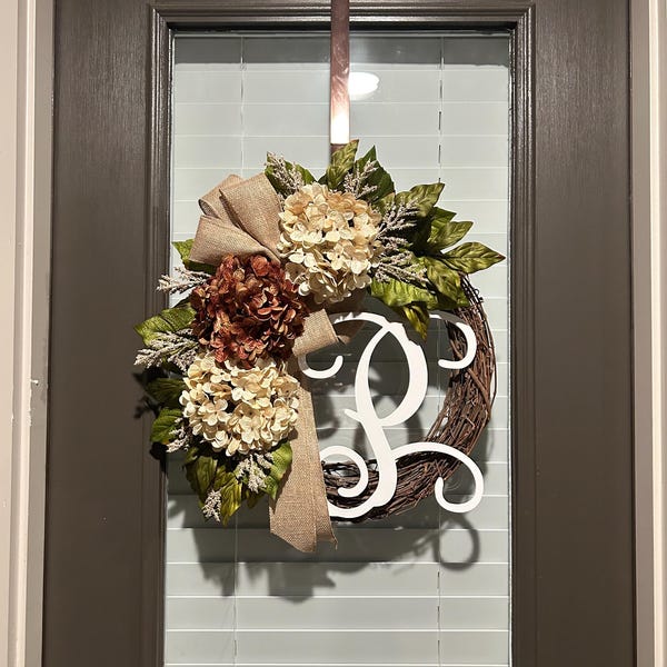 Wreath for Front Door Year Round - All Season Wreath With Monogram ...