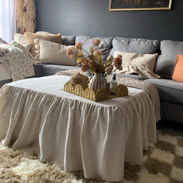 Canvas Linen Custom Bed Cover,bedspread,skirted Coverlet,ivory White ...