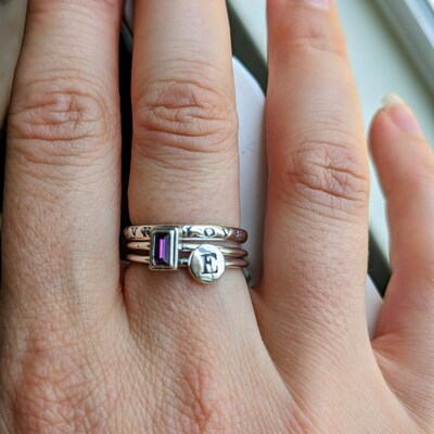 Stack Rings Sterling Silver Stackable Birthstone Ring Initial Ring ...