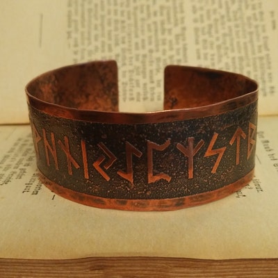 Hammered Copper Rune Cuff Bracelet Elder Futhark Etched Into Copper ...