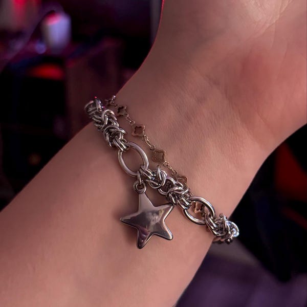 Stainless Steel Spiral + Star Pendant Charm Necklace on Dainty Chain ...