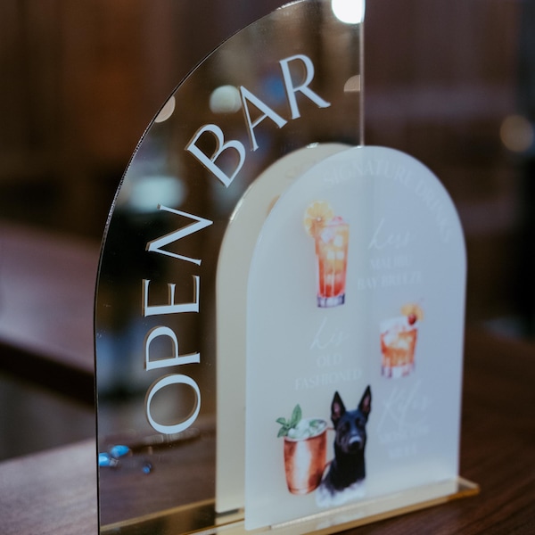 Gold Mirror Wedding Bar Sign - Wedding Signature Cocktails - Dog ...