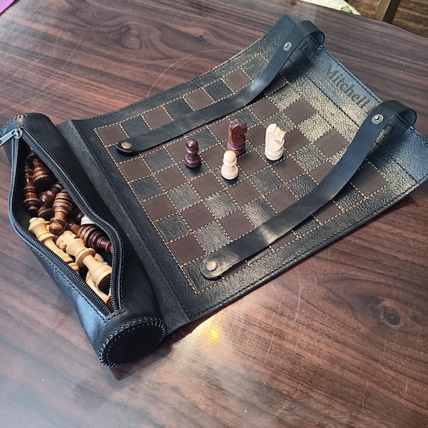 Roll up Leather Chess Board, Personalized Chess, Chess, Leather ...