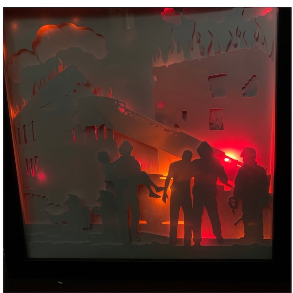 Firefighter 3D Light Silhouette Shadow Box Paper Cut File (personal Use ...