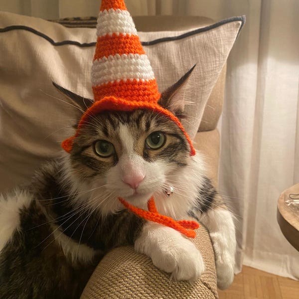 CROCHET PATTERN Crochet Traffic Cone Cat Hat, Cute Pet Hat Crochet ...