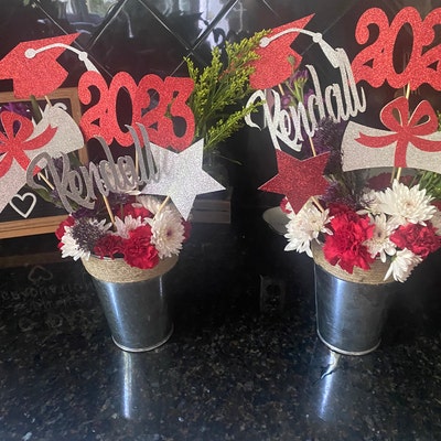 12 Personalized Glitter Graduation Centerpiece Set // Graduation Cap ...